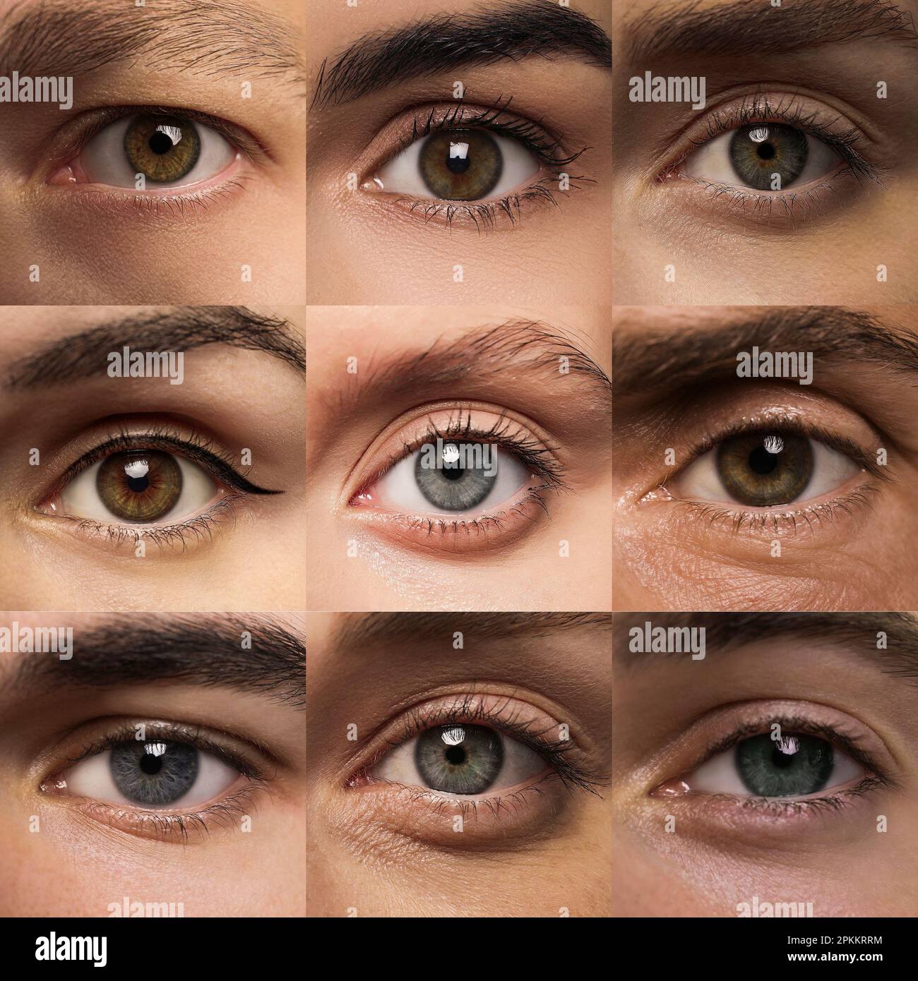 Collage with photos of people with beautiful eyes of different colors ...