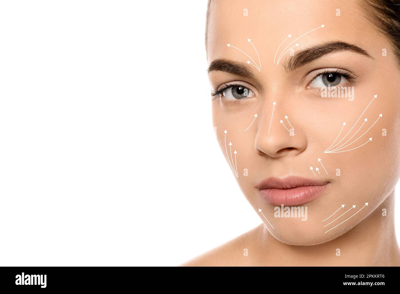 Beautiful woman after facelift cosmetic surgery procedure on white ...