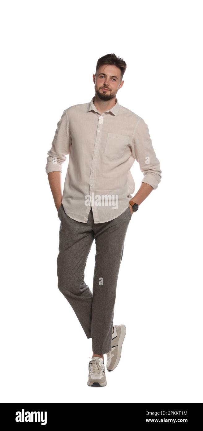 Full length portrait of handsome man on white background Stock Photo ...