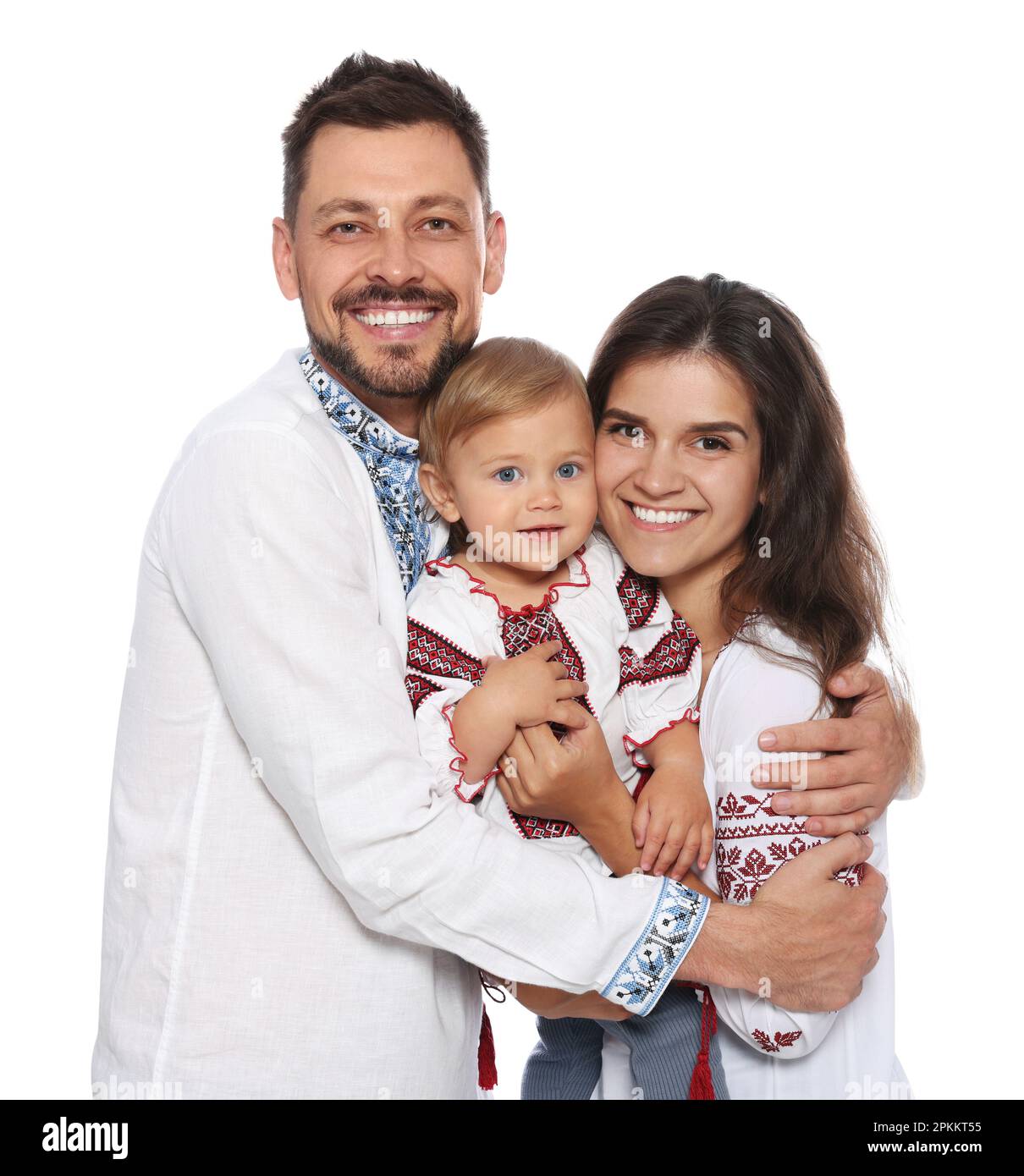 Happy family in Ukrainian national clothes on white background Stock ...