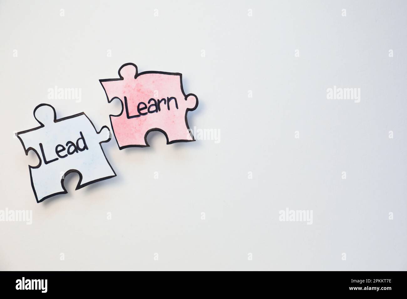 Paper puzzle pieces with words Lead and Learn on white background, flat ...