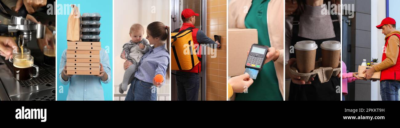 Collage with photos of people of different jobs, banner design. Work ...