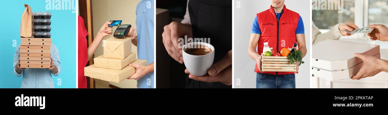 Collage with photos of people of different jobs, banner design. Work ...