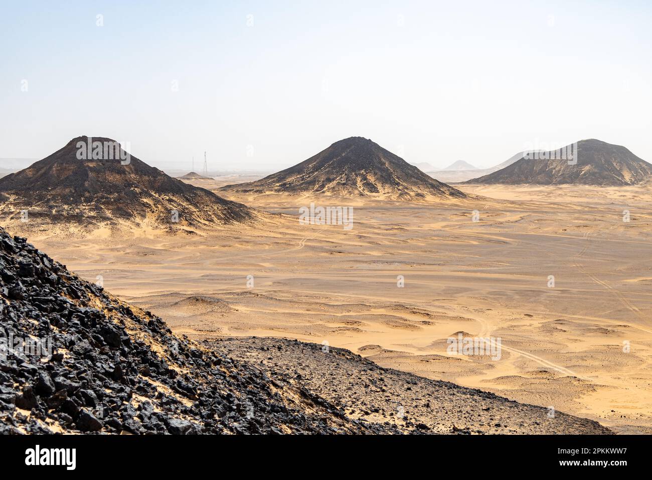 A view of the rocky outcrops / basalt mounds in the Black Desert in ...