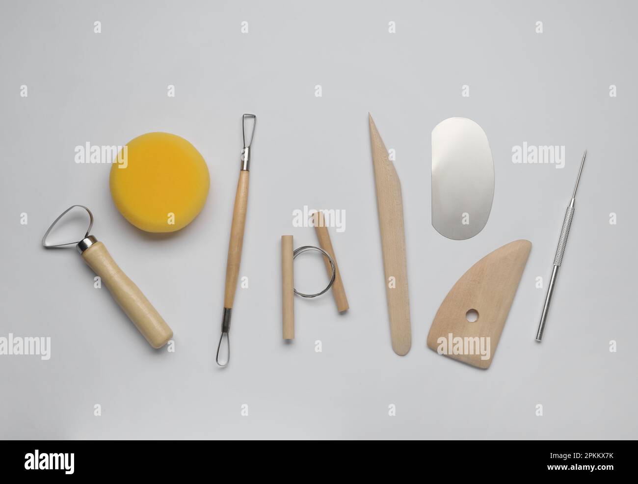 Set of clay modeling tools on white background, flat lay Stock Photo ...