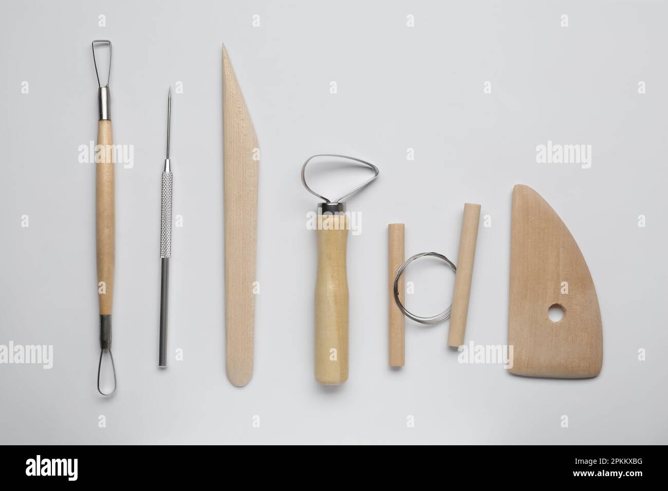 Set of clay modeling tools on white background, flat lay Stock Photo ...