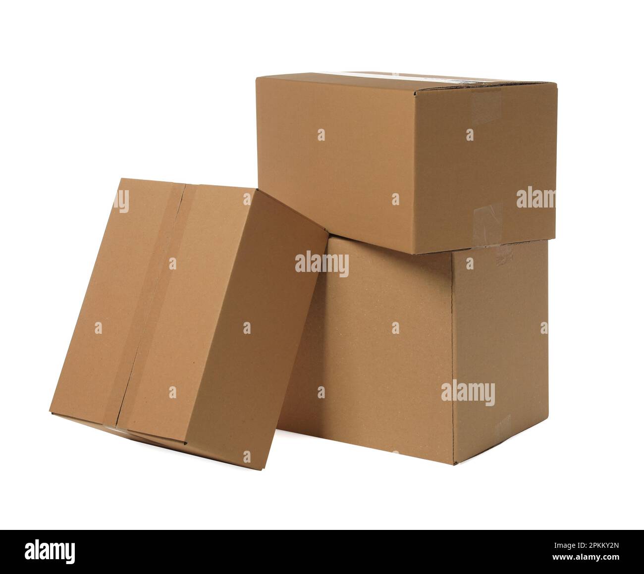 Many closed cardboard boxes on white background. Delivery service Stock ...