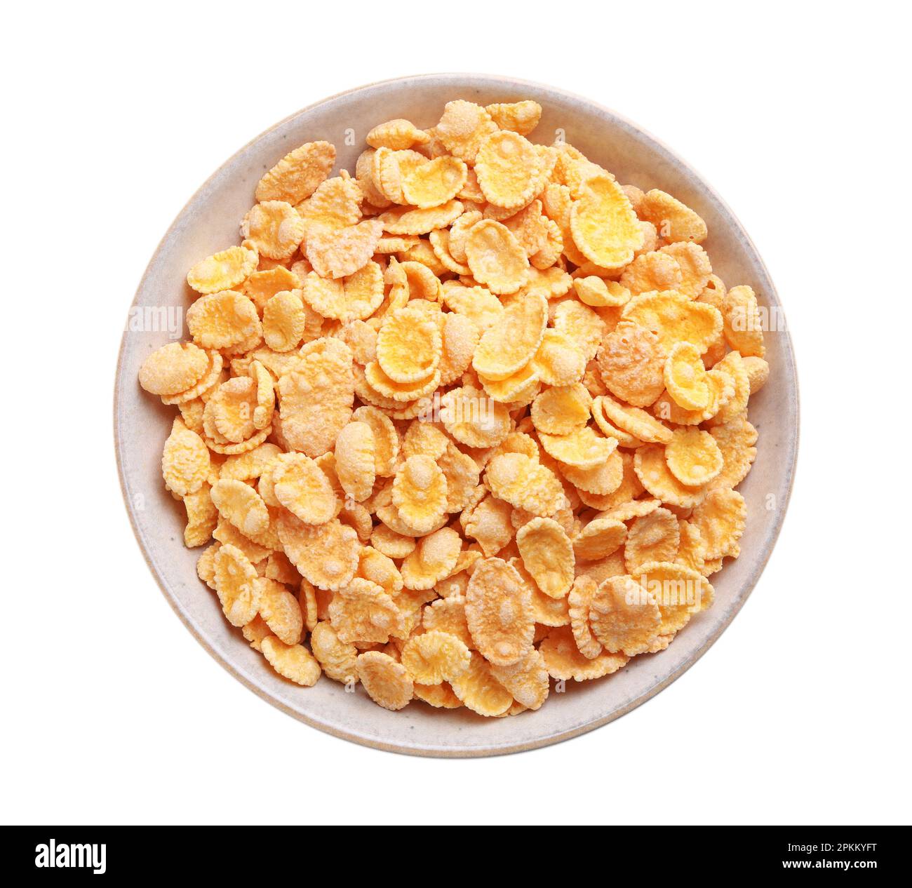 Bowl of tasty crispy corn flakes isolated on white, top view Stock ...