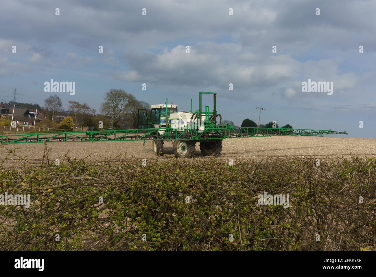 Crop spraying in progress. Farming in spring. East Yorkshire Stock ...