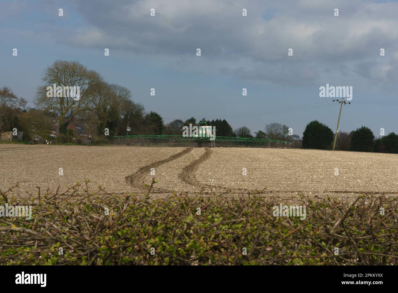 Crop spraying in progress. Farming in spring. East Yorkshire Stock ...