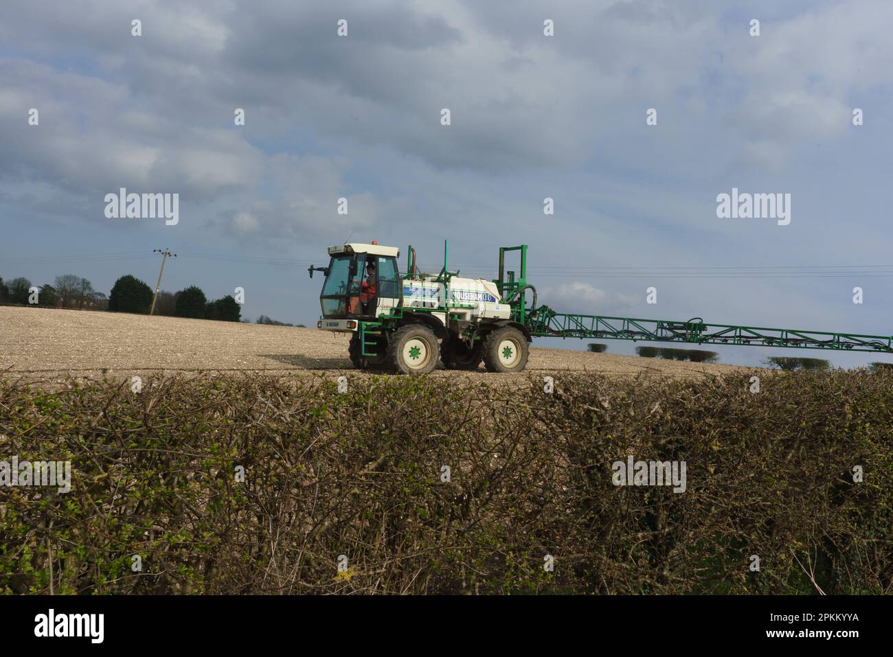 Crop spraying in progress. Farming in spring. East Yorkshire Stock ...