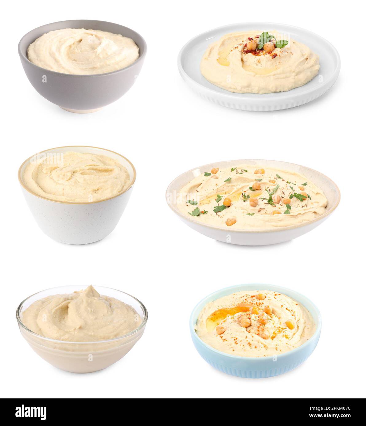 Set with tasty hummus on white background Stock Photo - Alamy