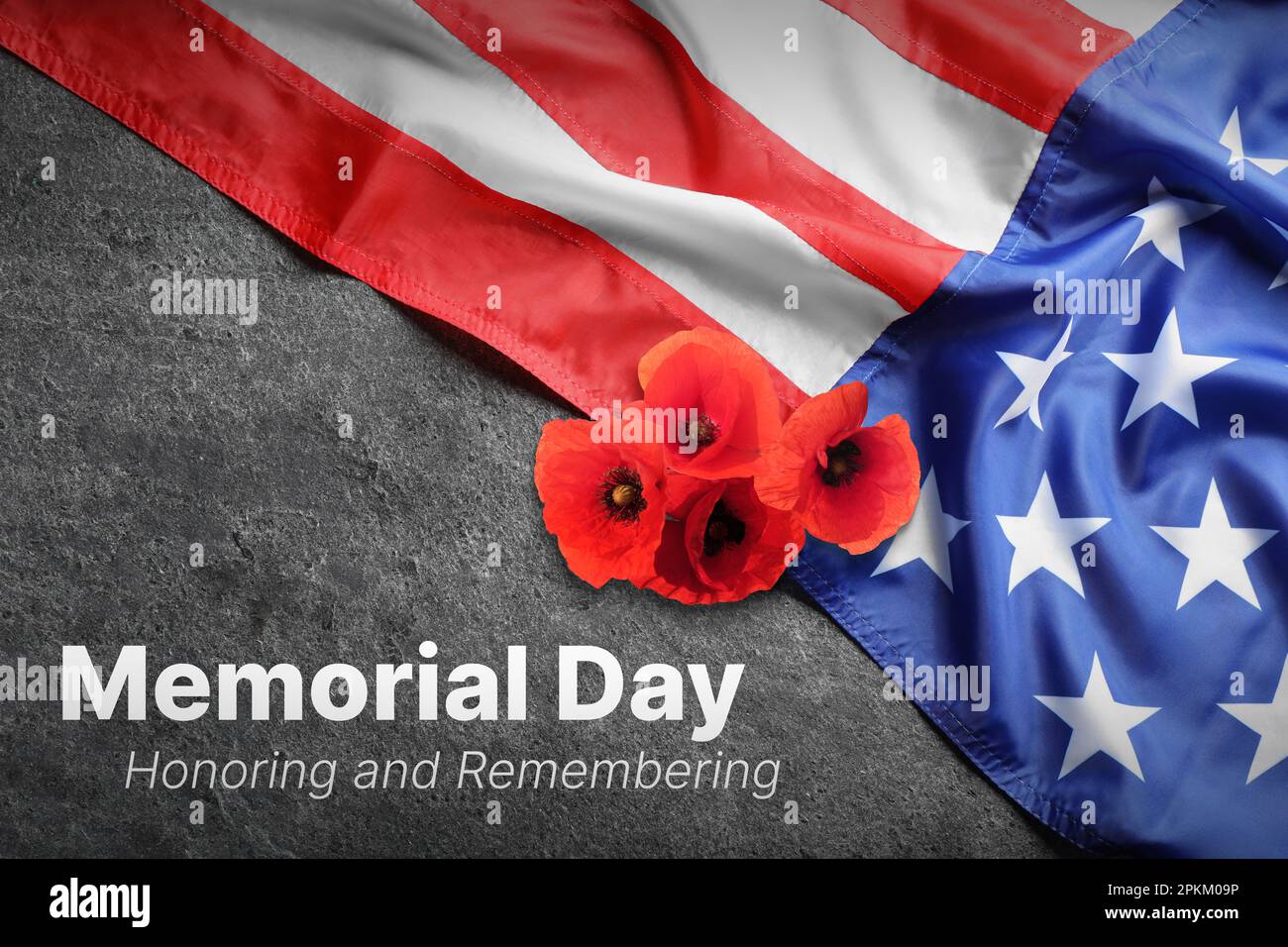 Memorial Day, Honoring and Remembering. American flag and red poppy ...
