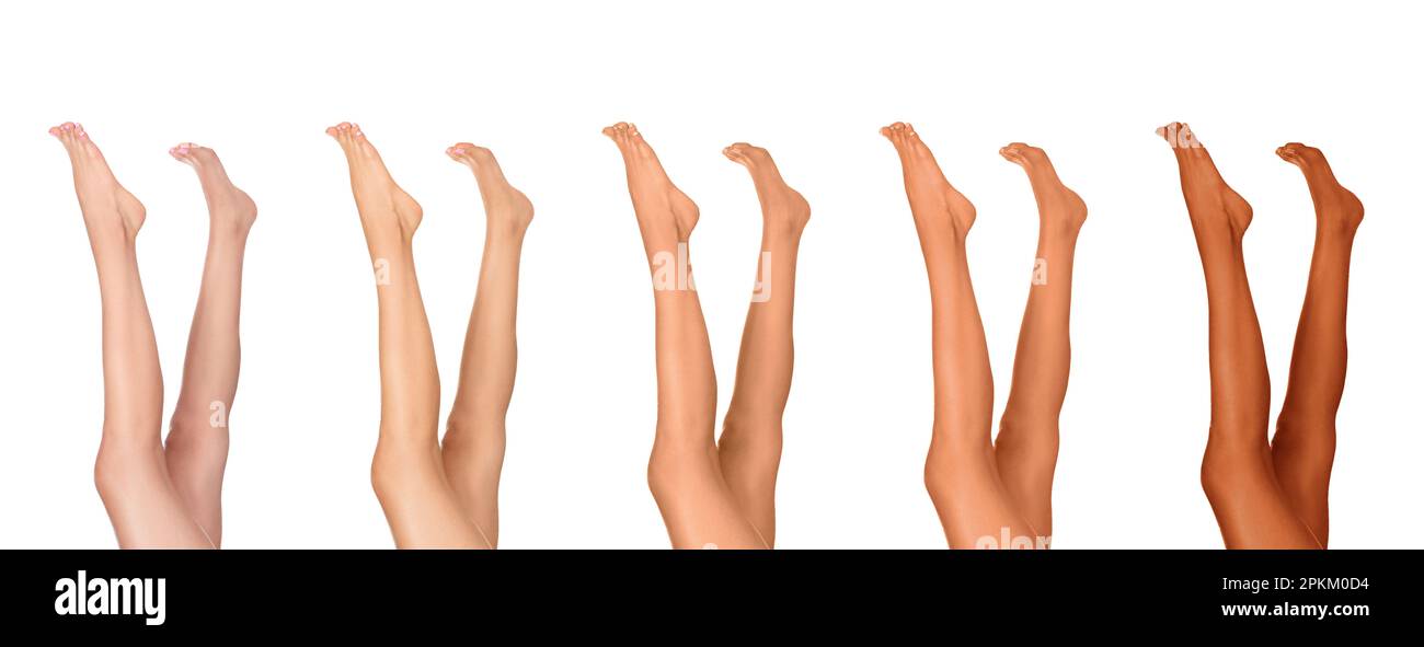 Closeup view of woman with beautiful legs on white background, banner ...