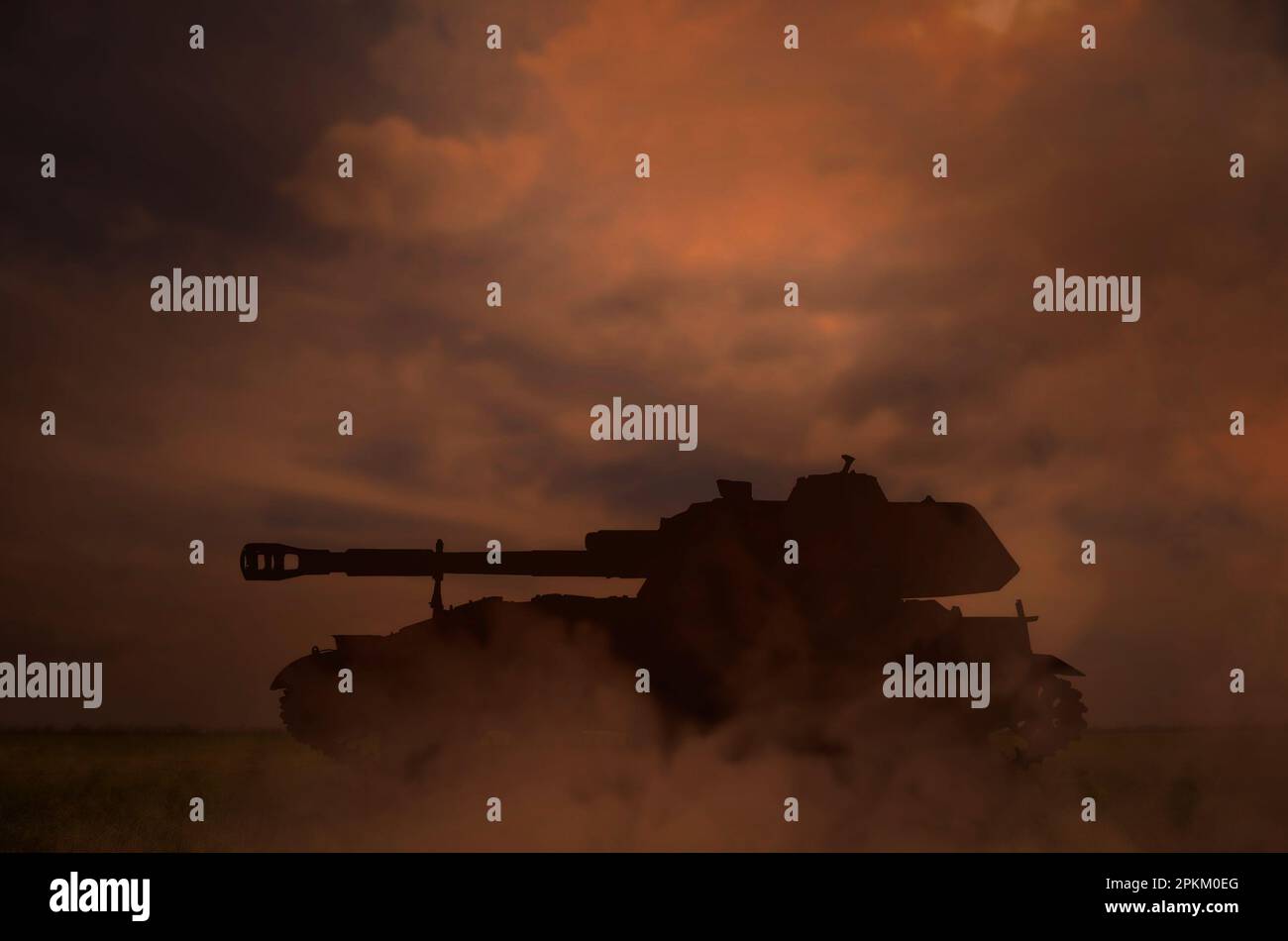 Silhouette of tank on battlefield in night Stock Photo - Alamy