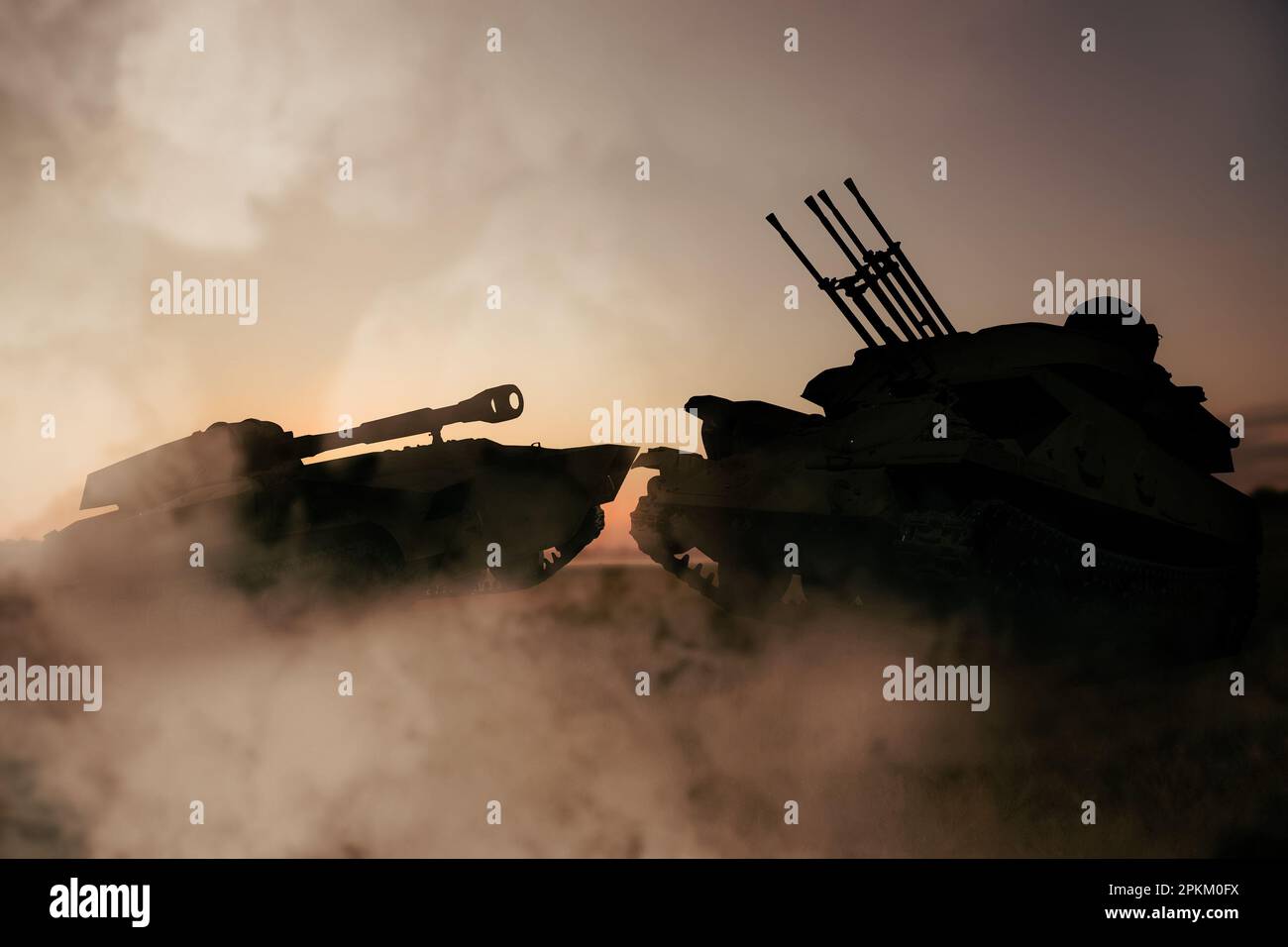 Silhouettes of armored fighting vehicle and tank on battlefield Stock ...