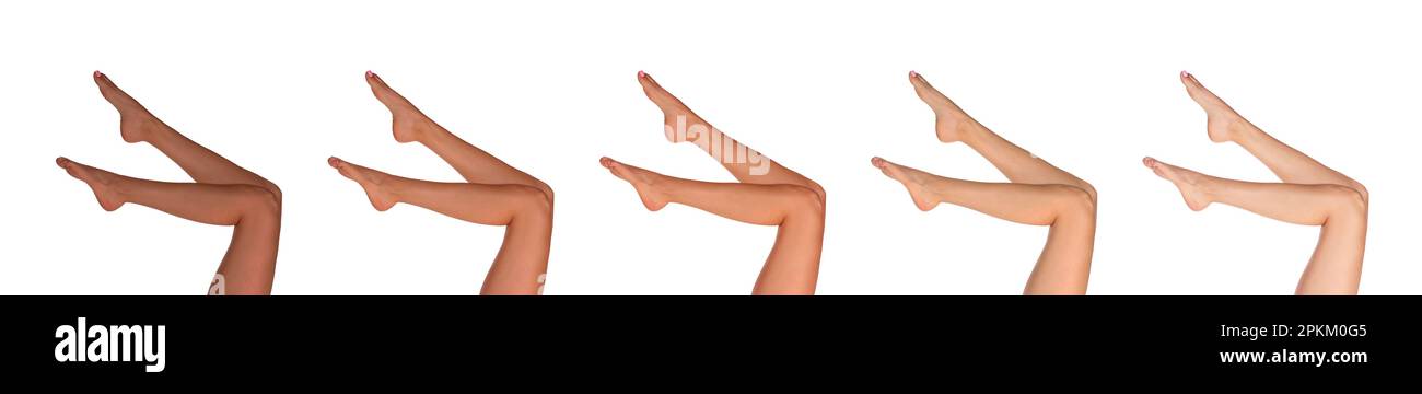 Closeup view of woman with beautiful legs on white background, banner ...