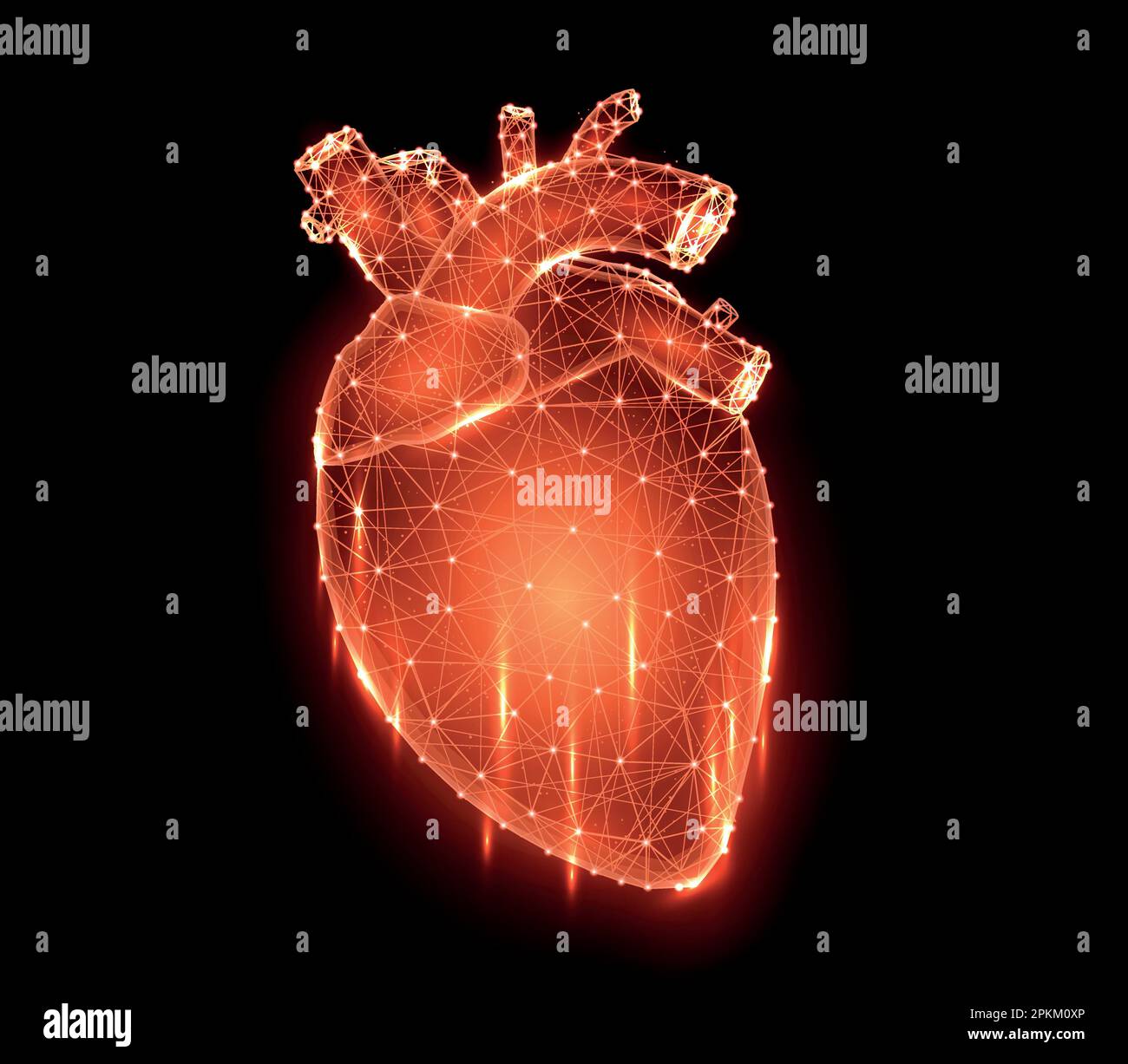 Polygonal vector illustration of a red heart on a black background ...