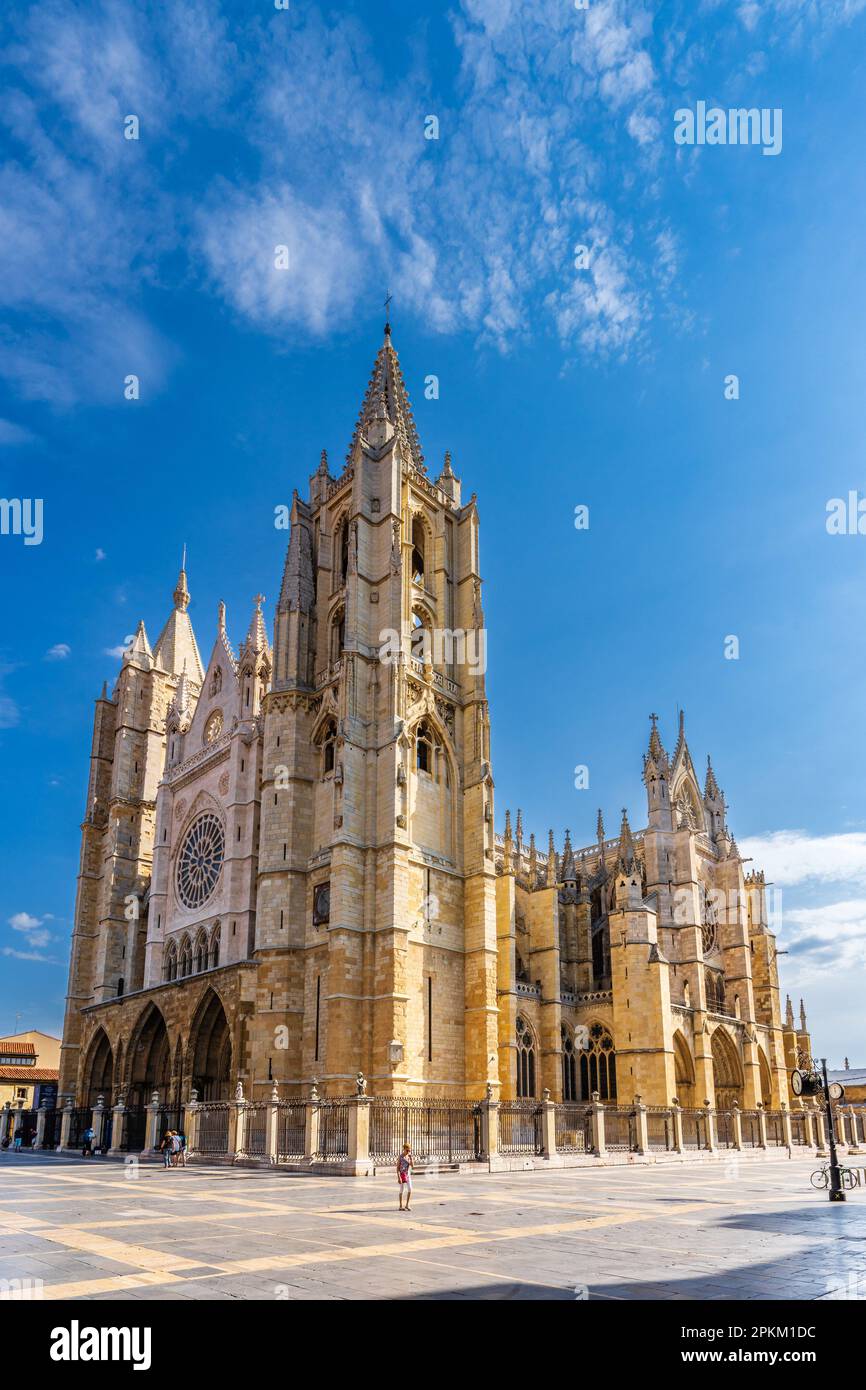 Leon, Spain, August 3, 2022. View of the cathedral of the city of Leon ...