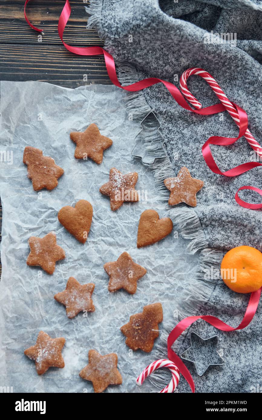 Sweets and cookies. Christmas background with holiday decoration Stock ...