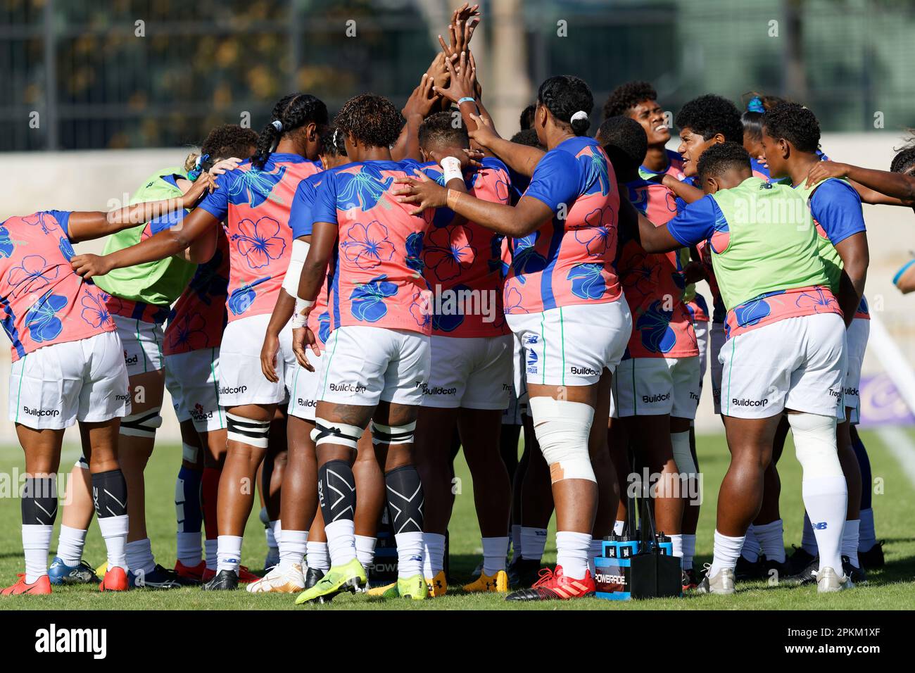 The Fijiana Drua players huddle before the Buildcorp Super W match ...