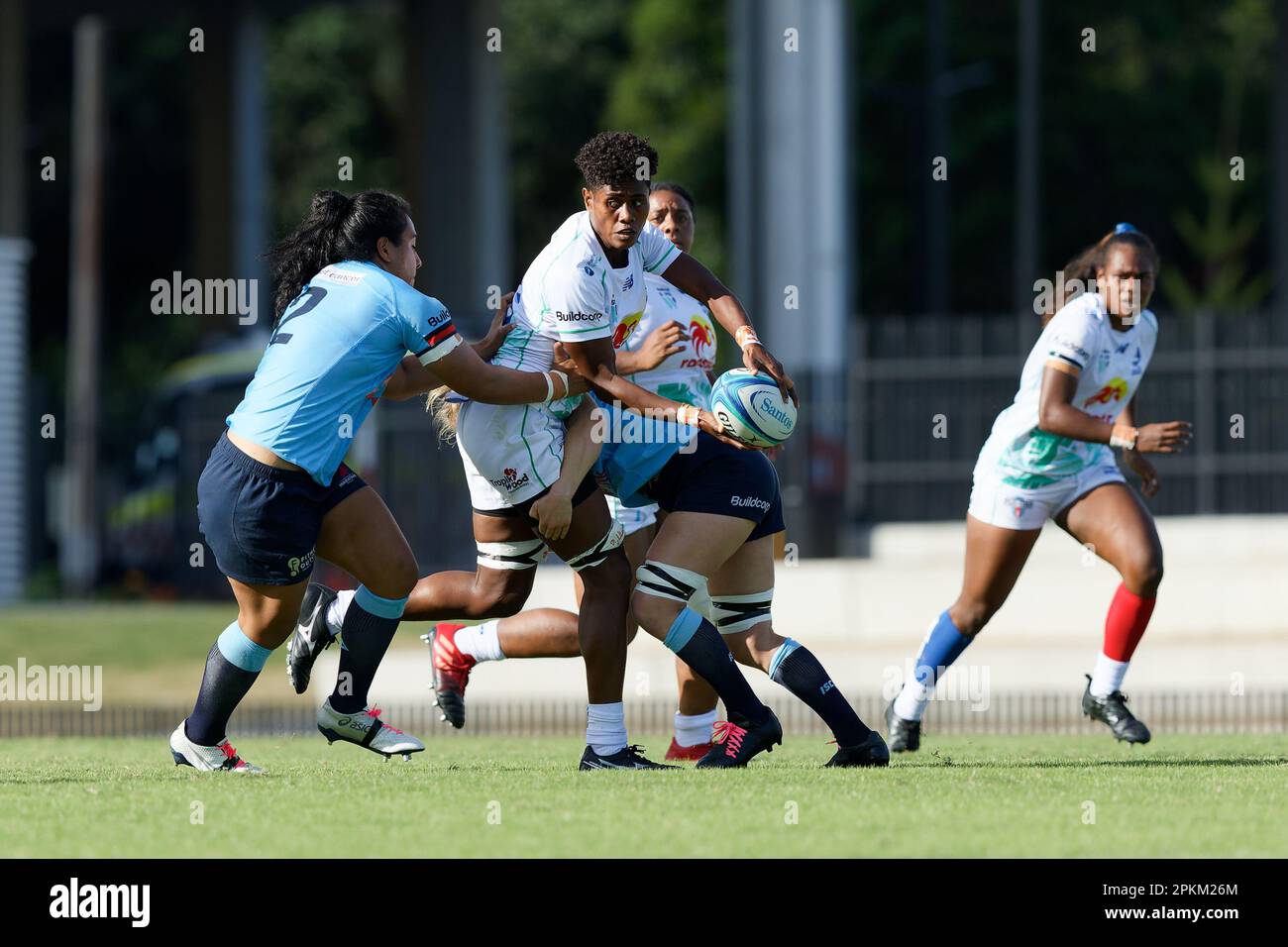 Nunia Uluikadavu of Fijiana Drua is tackled during the Buildcorp Super ...