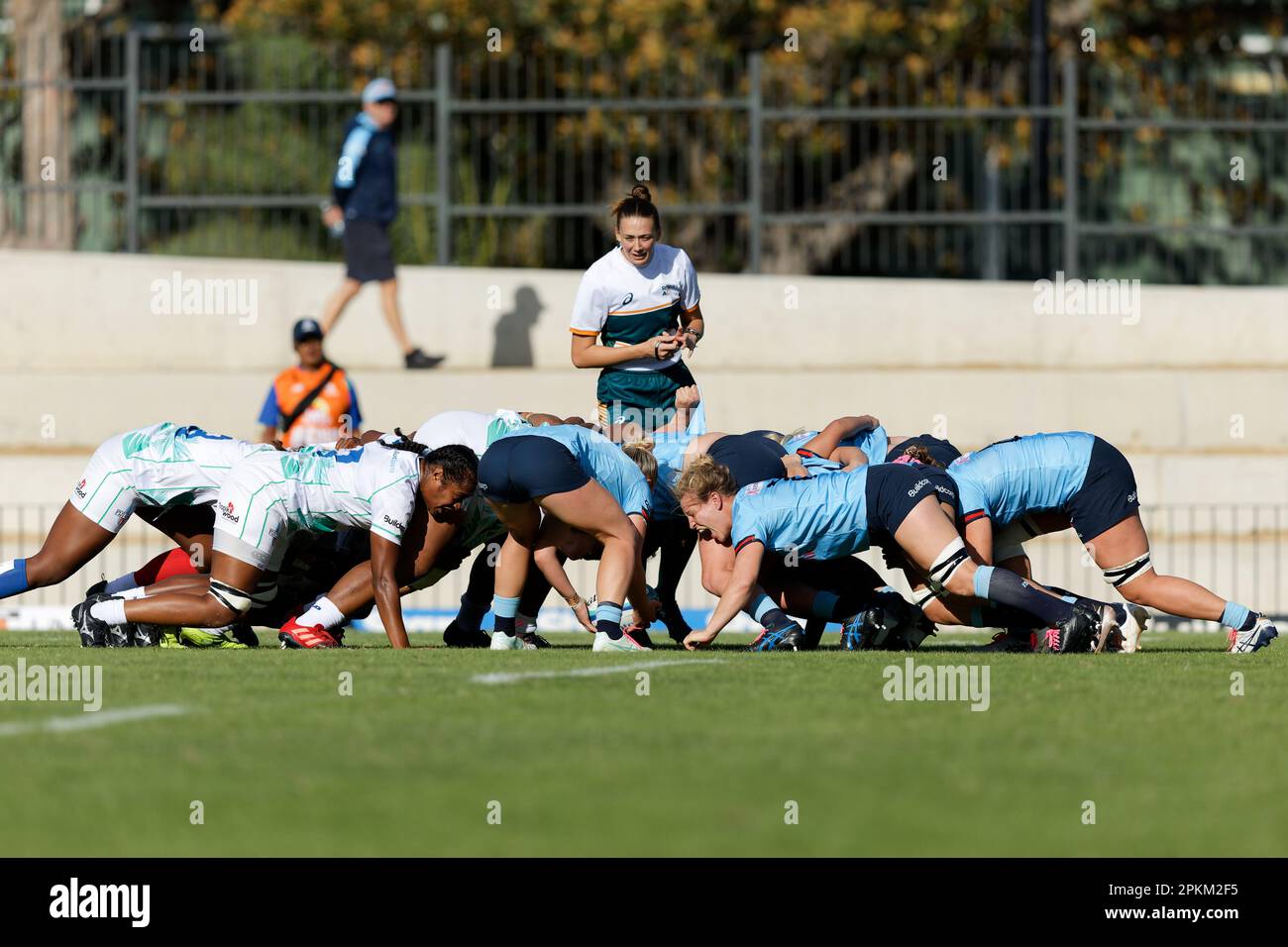 Referee, Tyler Miller oversees the scrum during the Buildcorp Super W ...