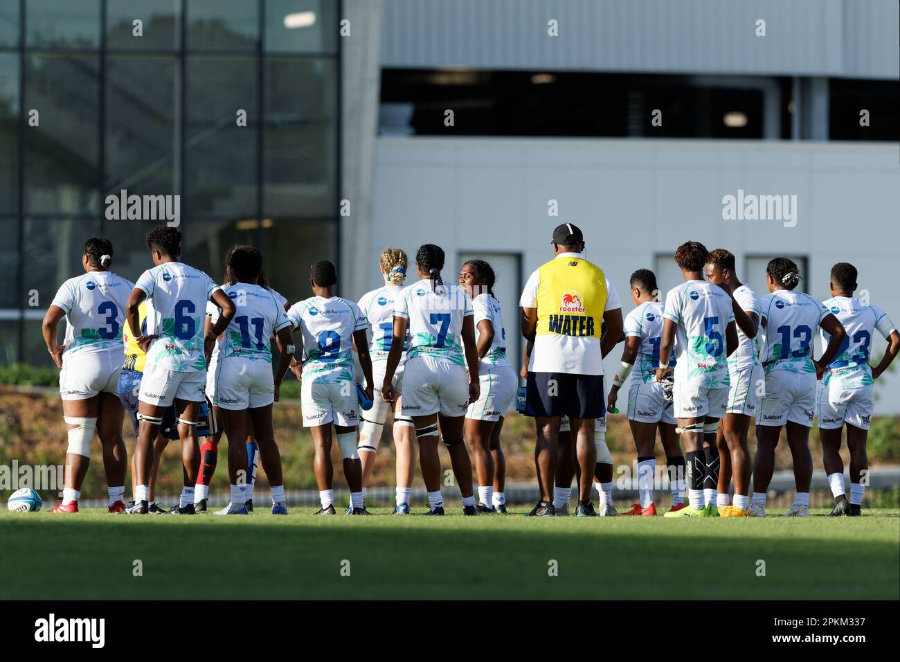 Fijiana Drua players looks on during the Buildcorp Super W match between the Waratahs and the ...
