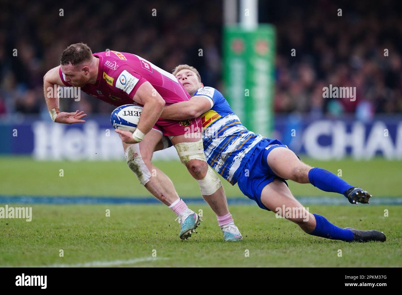 Exeter Chiefs’ Sam Simmonds (left) is tackled by Stormers’ Paul de Wet ...