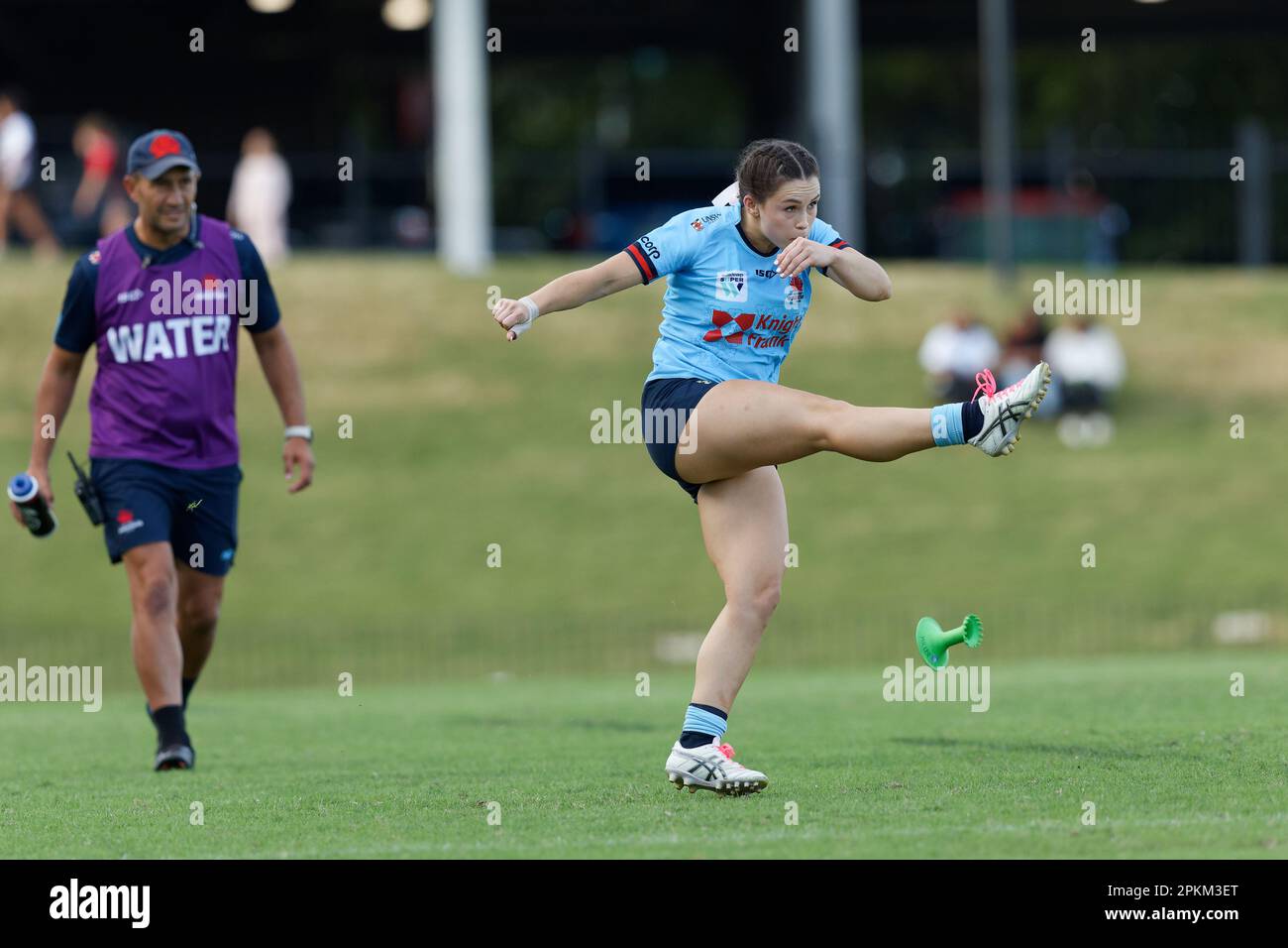 Desiree Miller of the Waratahs kicks a conversion during the Buildcorp ...