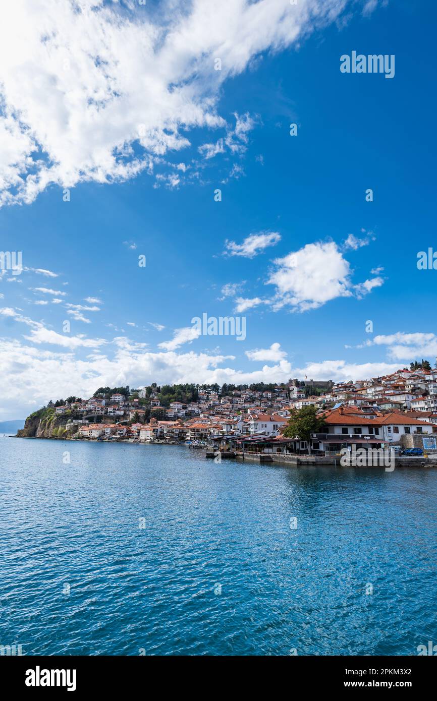 view of Ohrid Lake, city of Ohrid. Ohrid is a Macedonian resort and ...