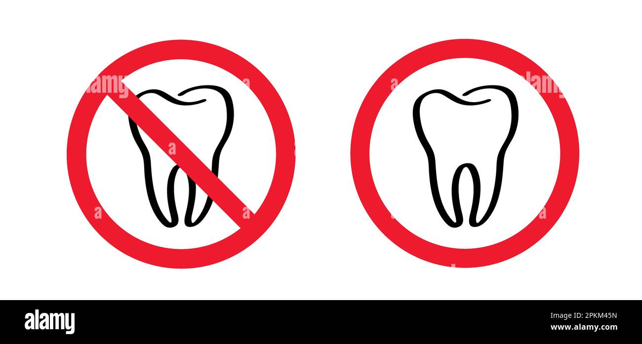Prohibited tooth with gums icon. Molar line pattern. Vector no ban ...