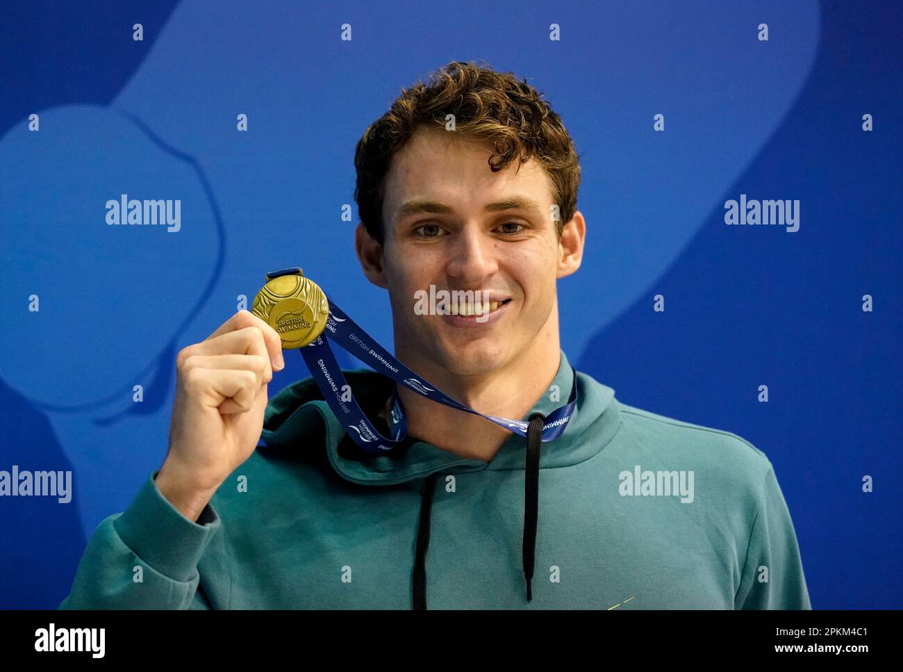 Benjamin Proud poses with his medal after winning the Men's 50m ...