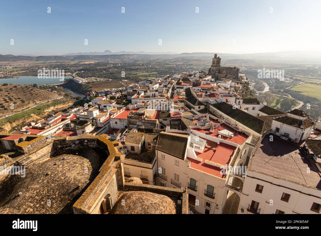 Arcos de la Frontera, Spain. Aerial views of the Iglesia de San Pedro ...