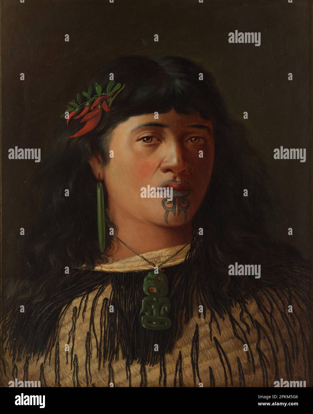 Portrait of a young Maori woman with moko 1891 by Louis John Steele ...
