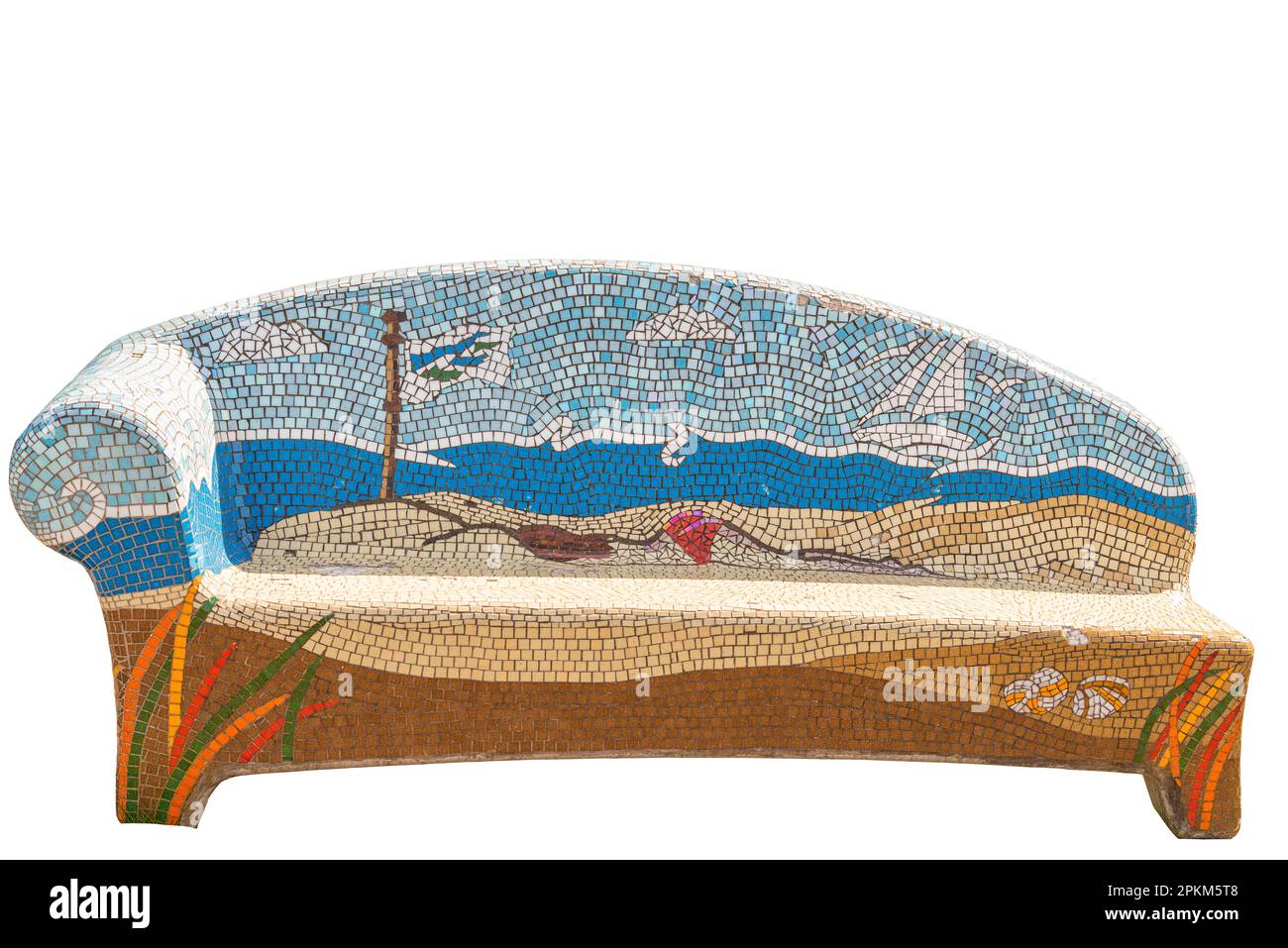 free-standing statue of a stone bench with colorful stone motifs Stock ...