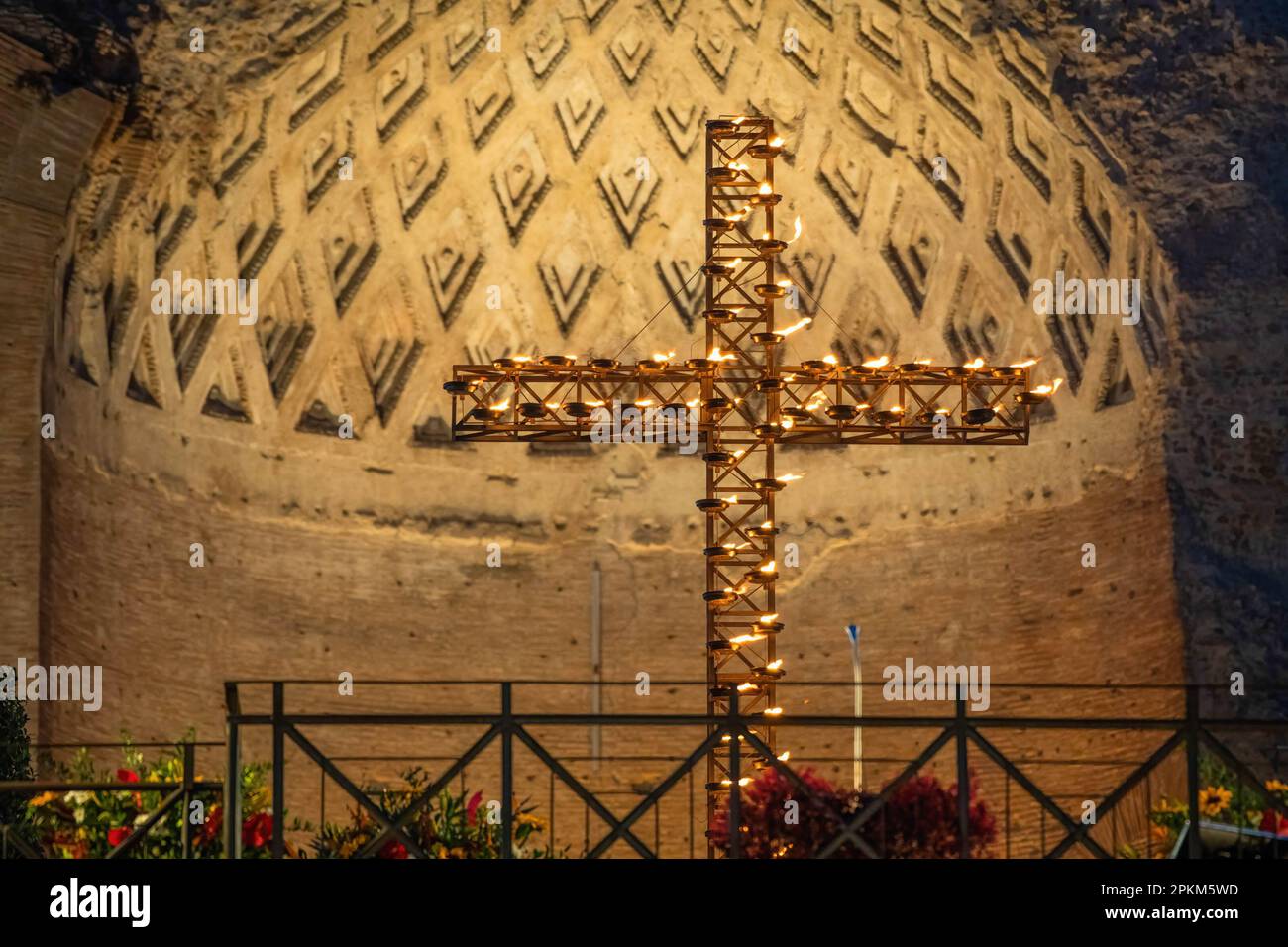 Rome, Italy. 07th Apr, 2023. View of the cross with flames symbolizing ...