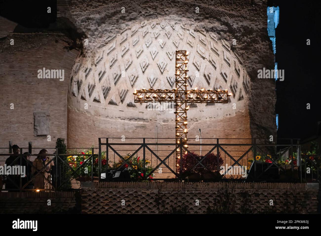 Rome, Italy. 07th Apr, 2023. View of the cross with flames symbolizing ...