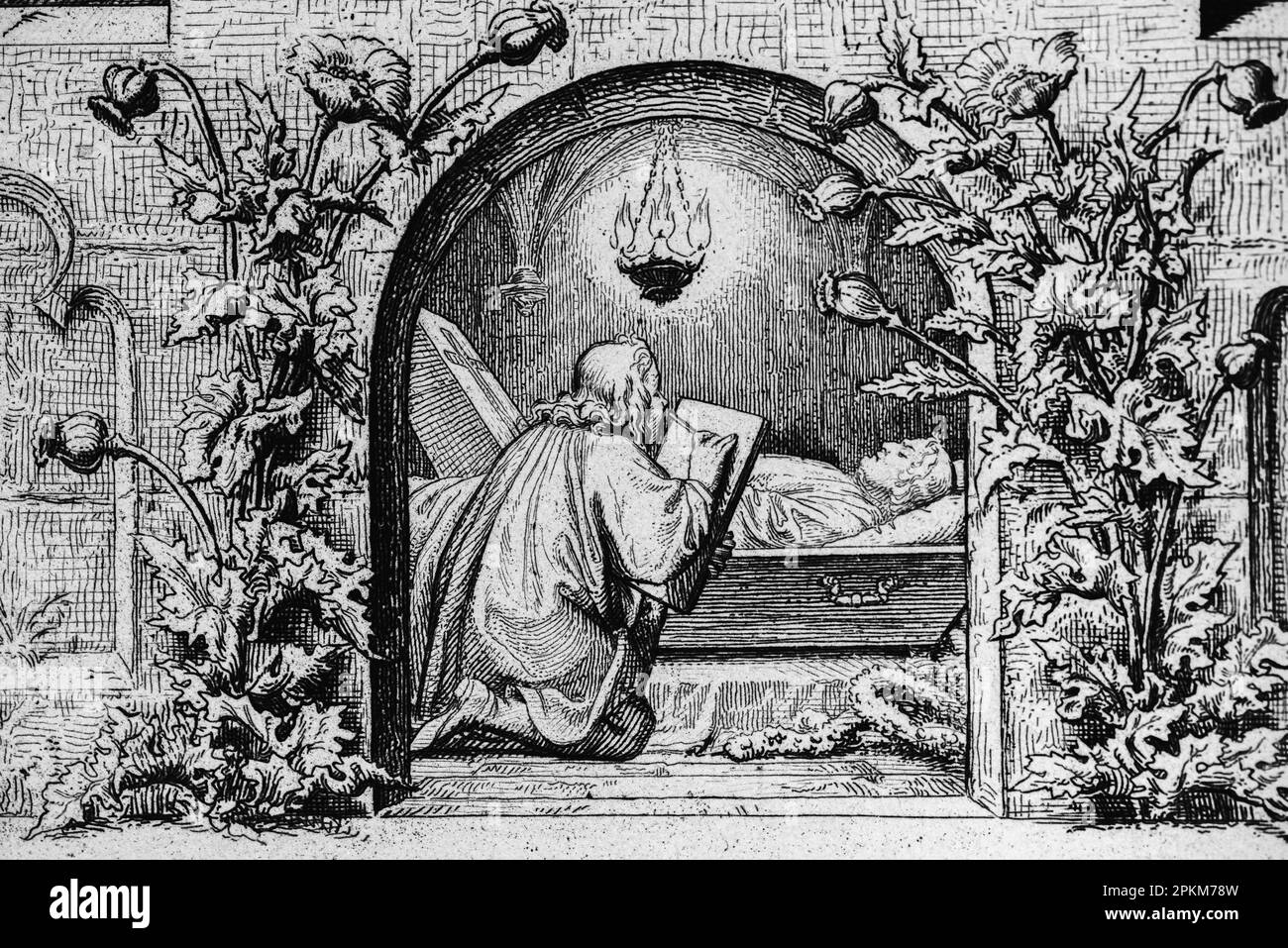 Martin Luther in his coffin, Master Lukas Fortenagel praying at his ...