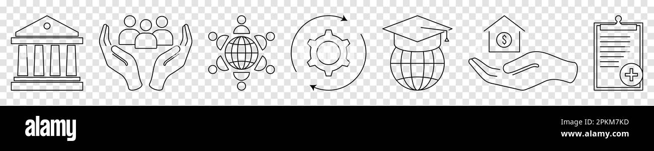 Social policy line icon set. Vector illustration isolated on ...