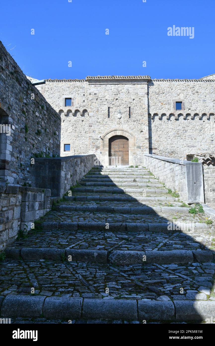 The walls of a castle in Civitacampomarano, a medieval town in the ...