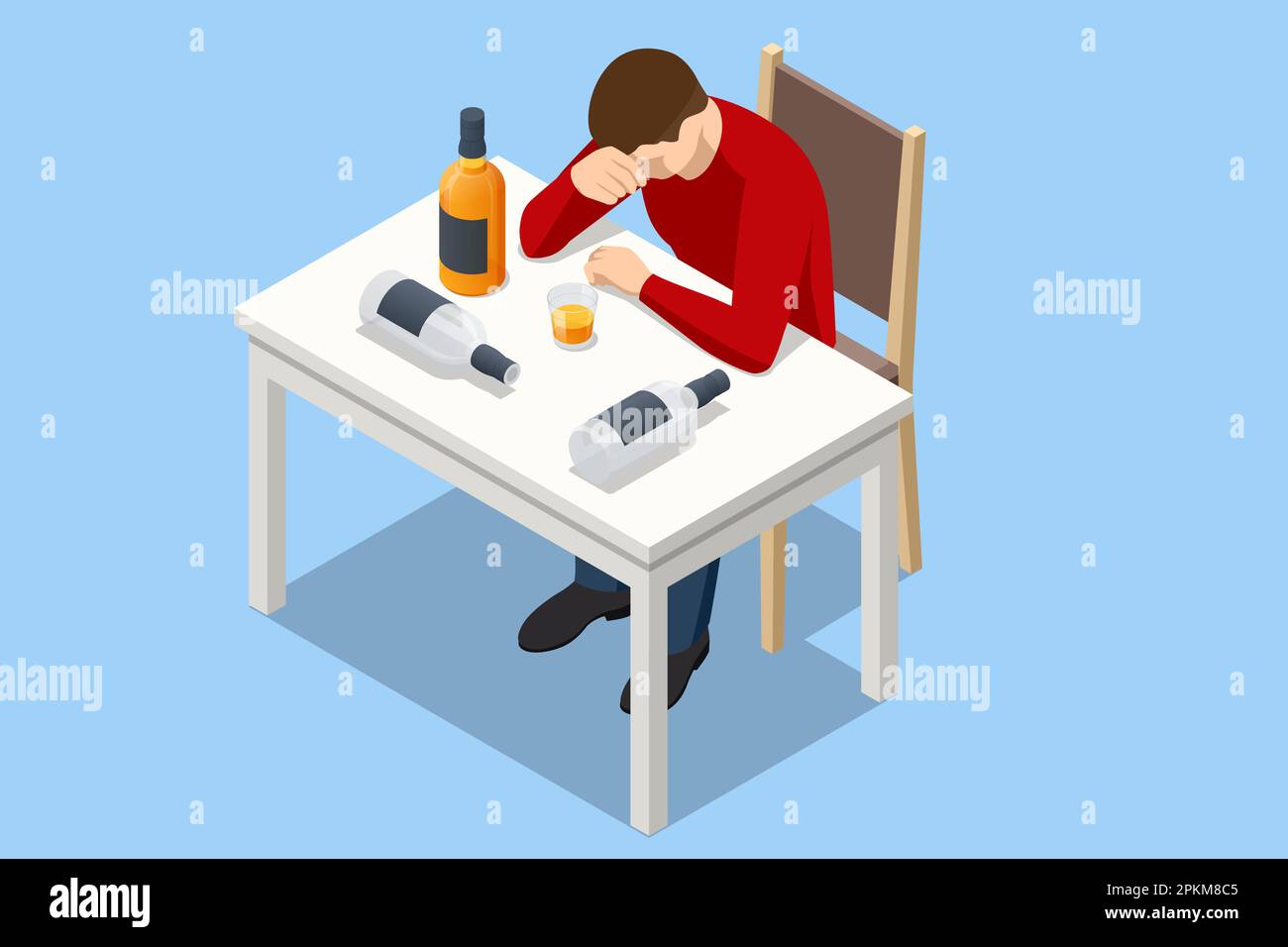 Isometric Alcohol Addiction Concept. Depressed Man Suffering from ...
