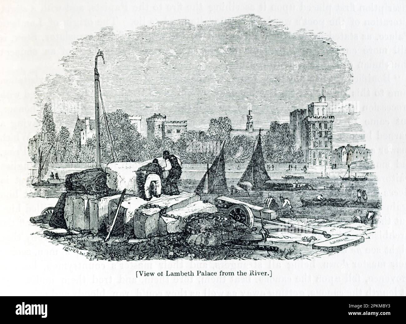 19th century engraving of the view of Lambeth Palace from the river ...