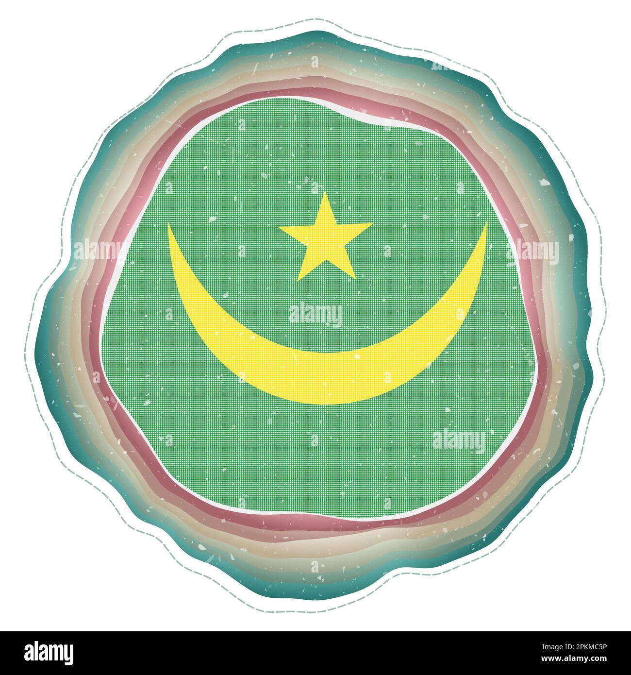 Mauritania flag in frame. Badge of the country. Layered circular sign around Mauritania flag ...