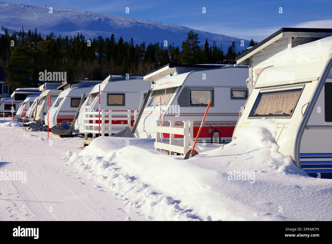 Snowy Winter camping with trailer Stock Photo - Alamy