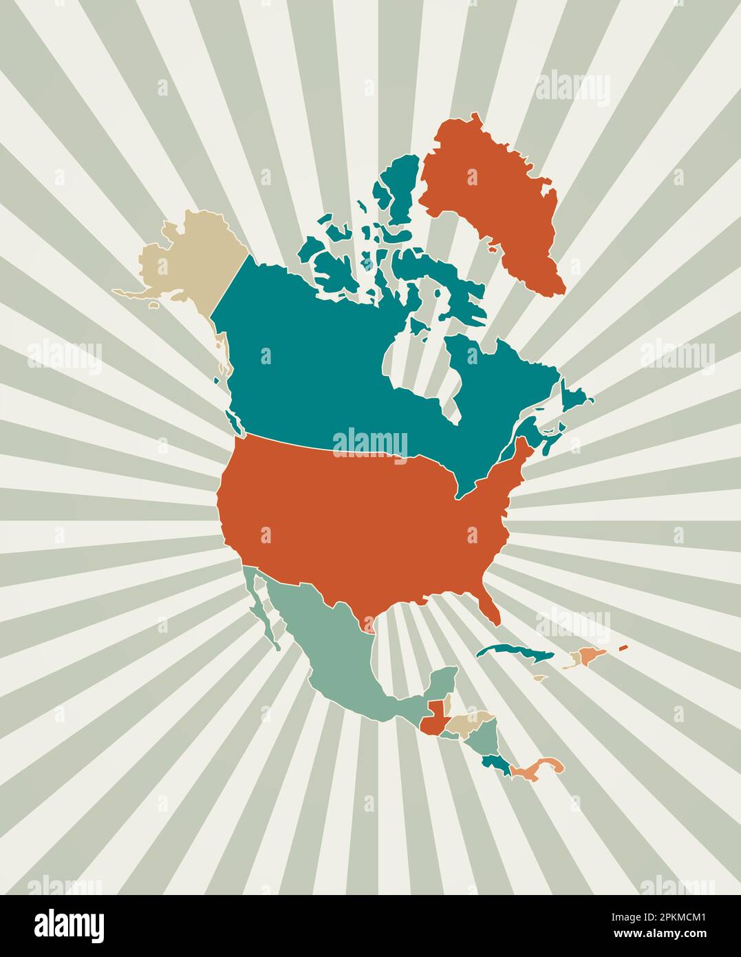 North America map. Poster with map of the continent in retro color ...