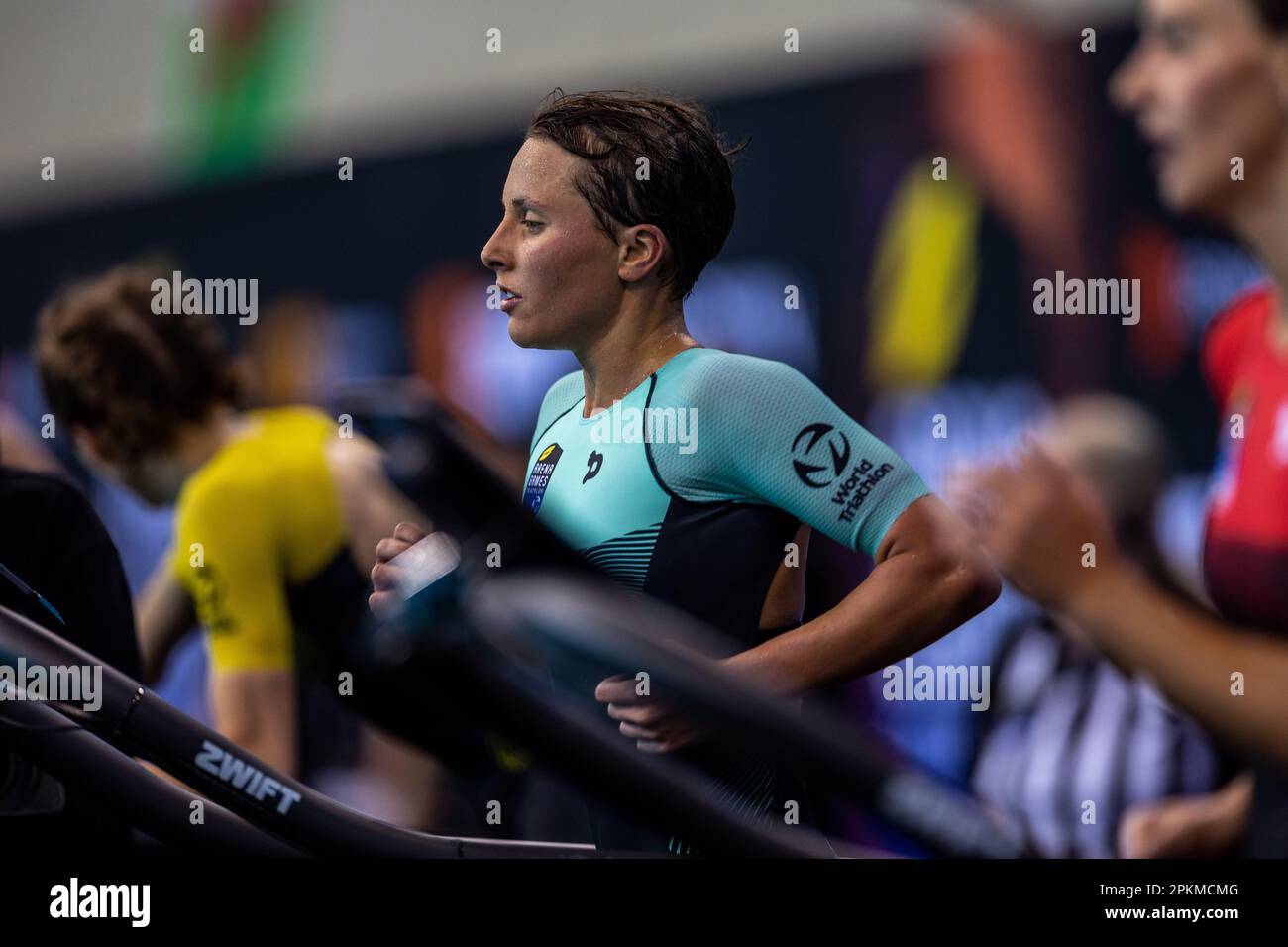 New Zealand's Sophie Linn during the Women's final during the Arena Games Triathlon at Queen ...