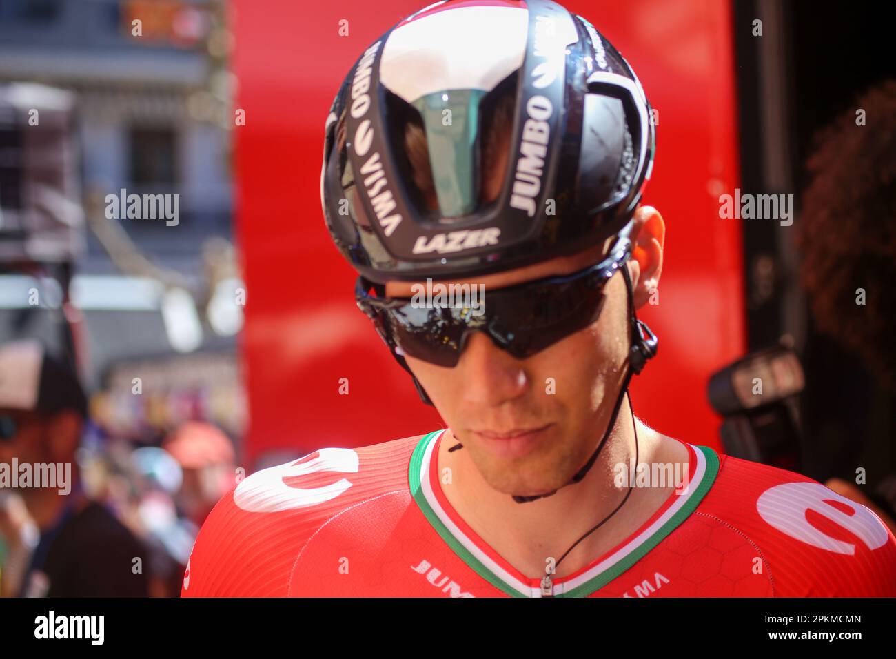 Eibar, Spain, April 08th, 2023: The Jumbo-Visma rider, Attila Valter ...