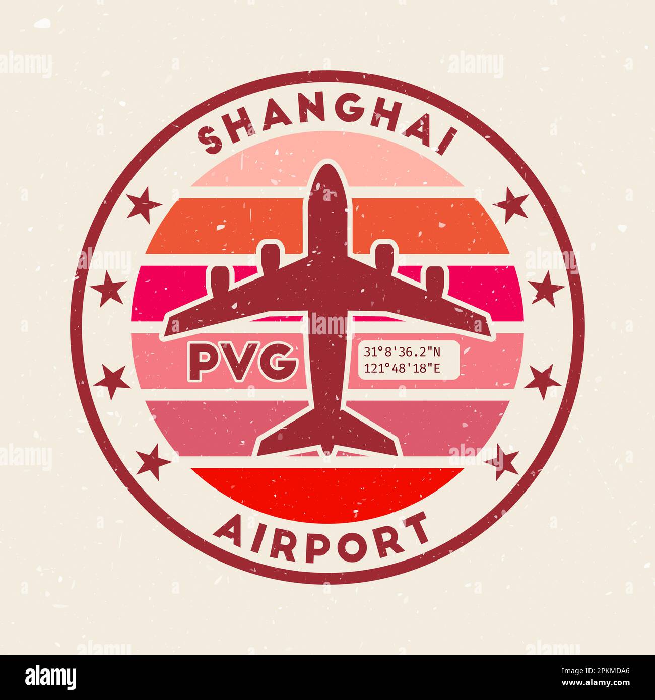 Shanghai airport insignia. Round badge with vintage stripes, airplane ...