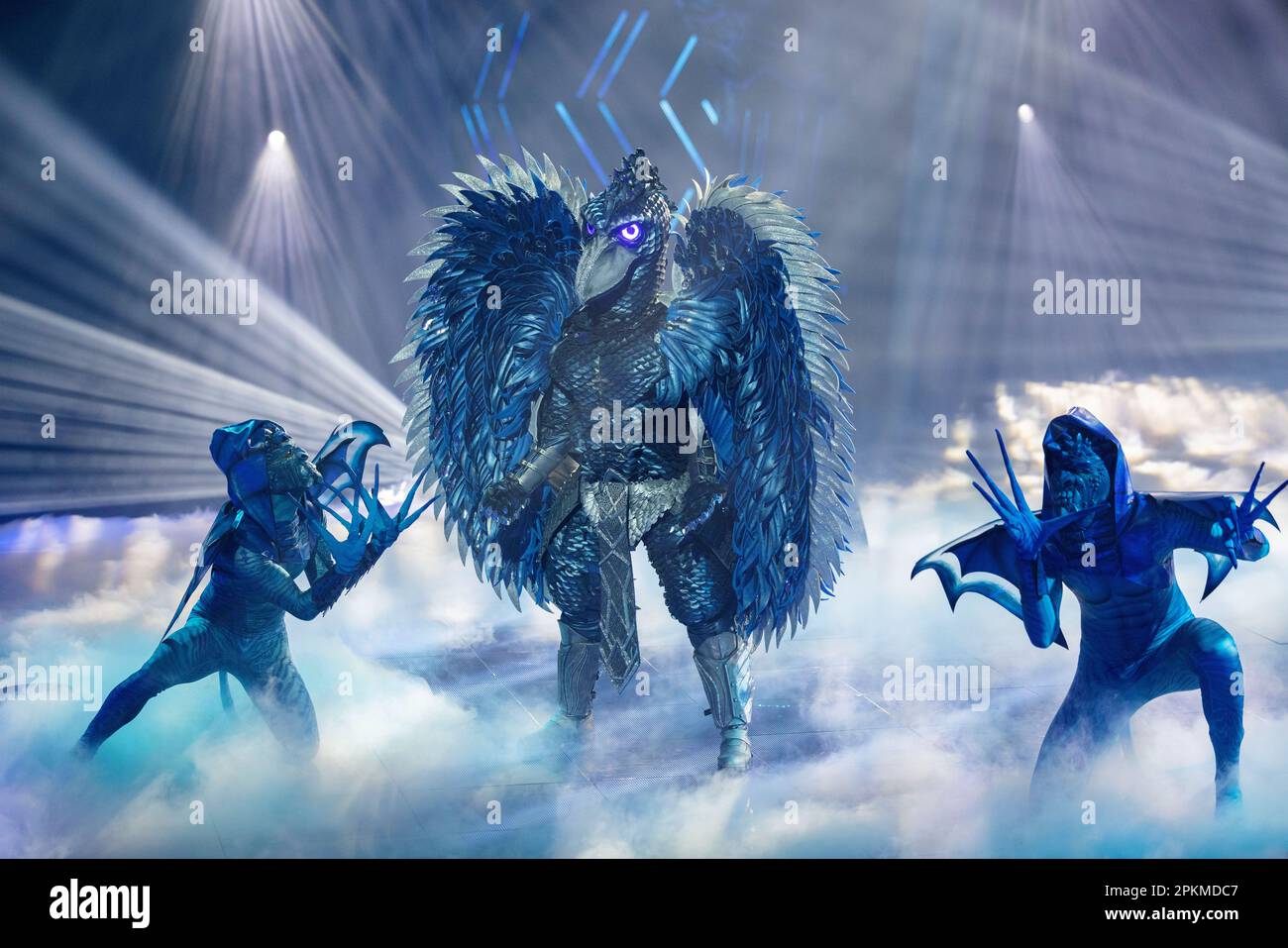 Cologne, Germany. 08th Apr, 2023. The character "The Shoebill" is on stage in the Prosieben show ...